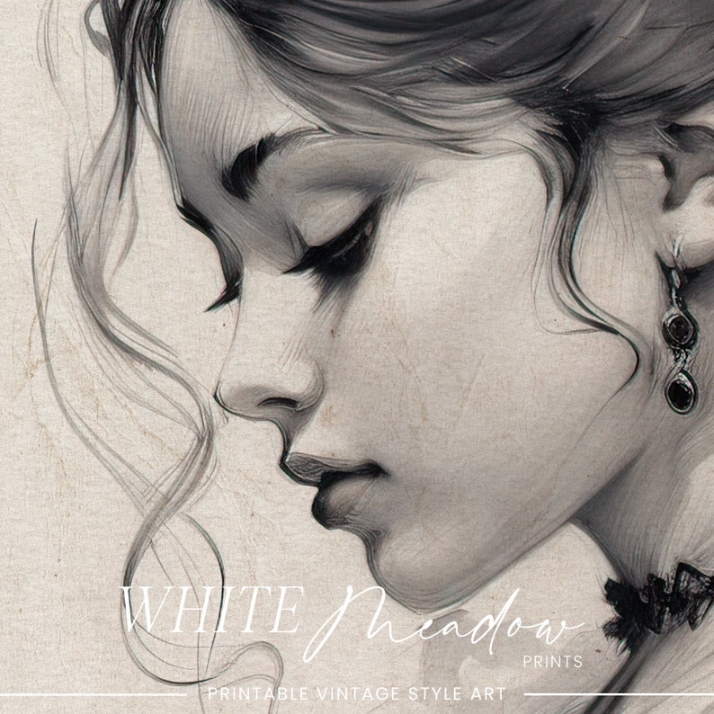 Printable Sketch Woman Portrait Vintage Style Drawing Wall Art Vintage ...