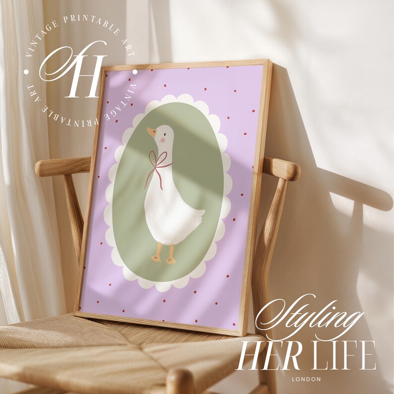 Silly Goose Nursery Print: Vintage Cottagecore Art, Girls Room Decor ...