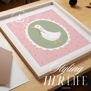 Vintage Goose Art Print, Cottagecore Print, Vintage Nursery, Pink ...