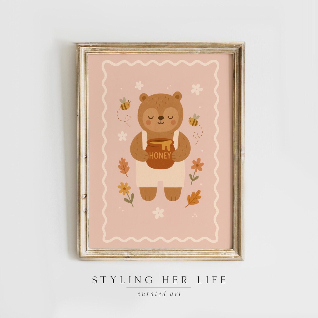 Kids Bear Printable Wall Art: Cute Nursery Poster, Scandi Playroom ...