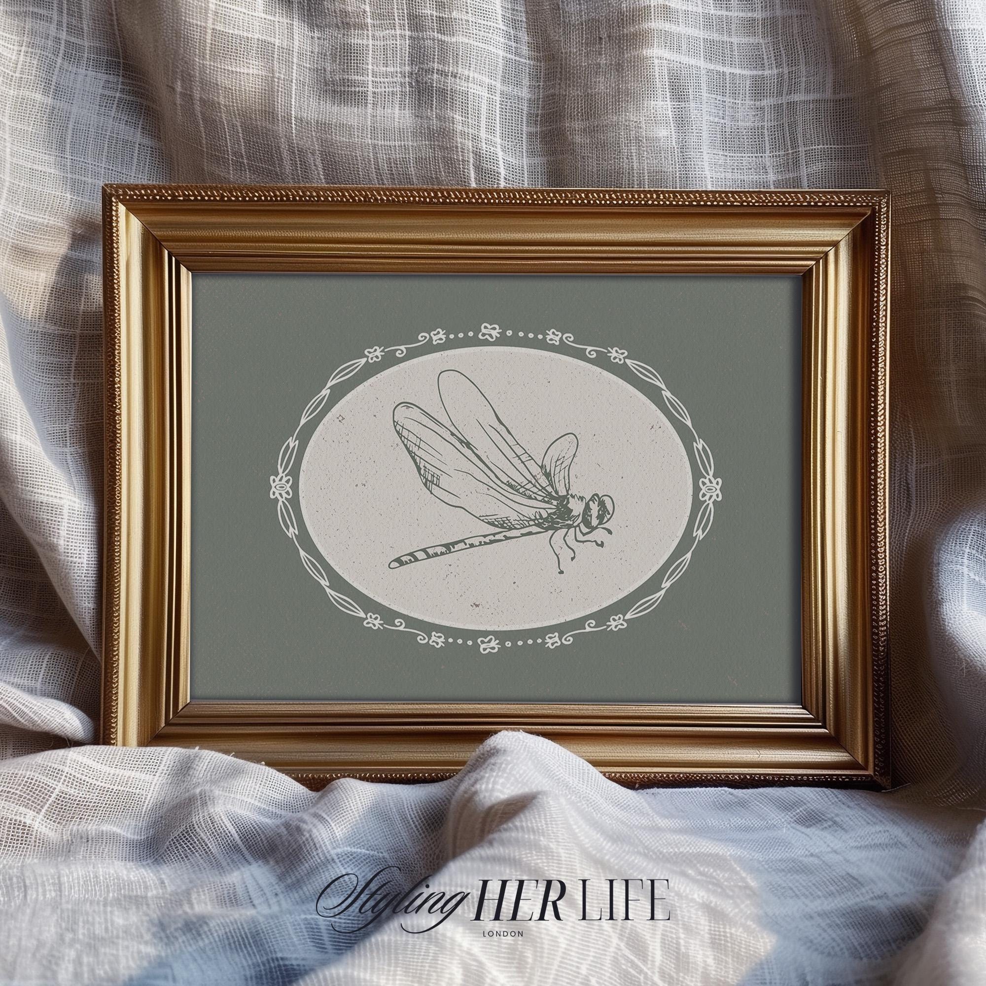 Vintage Dragonfly Print: Cottagecore Nursery Decor, Kids Room Wall Art ...
