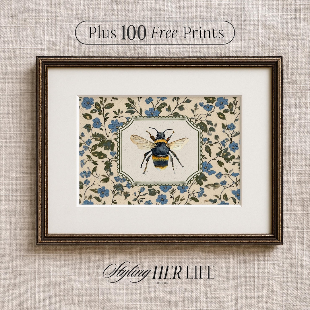Vintage Bee Print: Cottagecore Nursery Decor, Farmhouse Kids Room Wall ...
