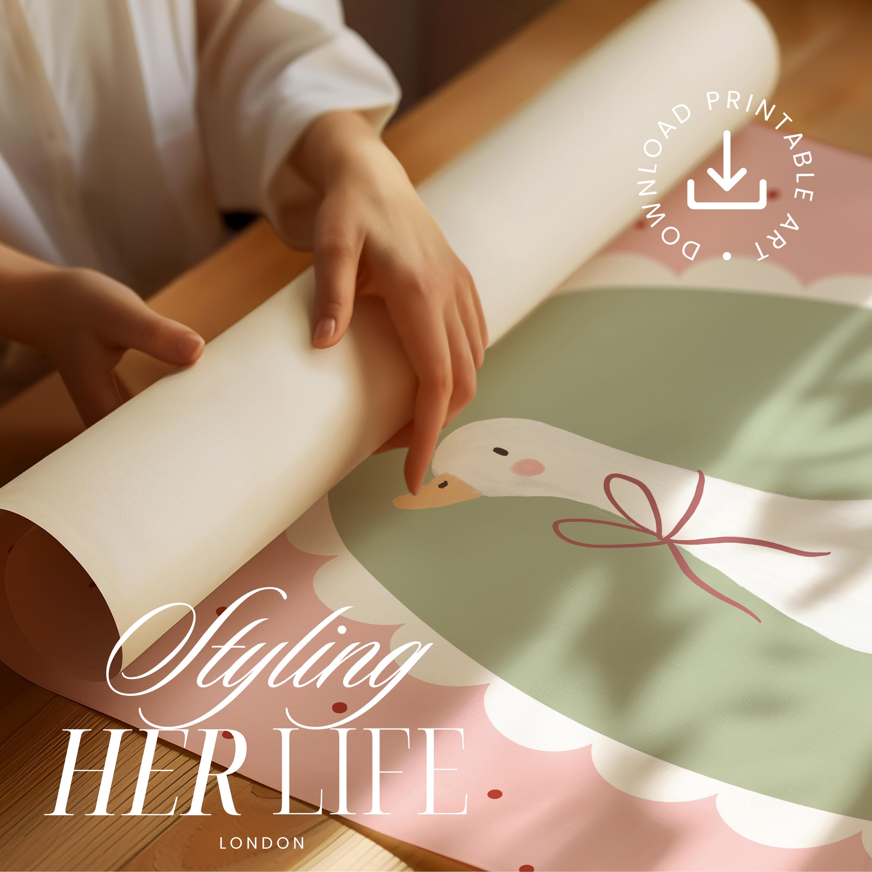 Vintage Goose Art Print, Cottagecore Print, Vintage Nursery, Pink ...