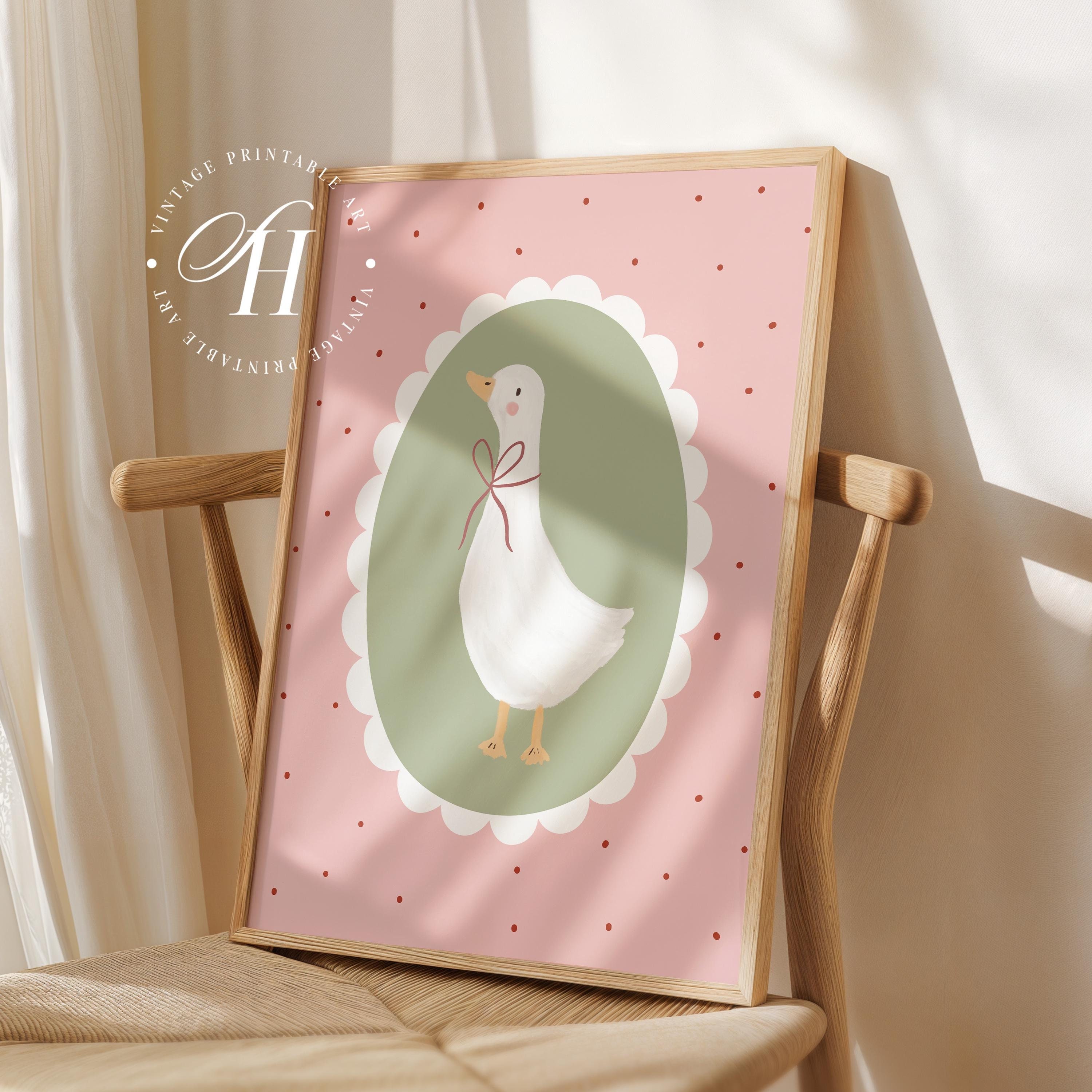 Vintage Goose Art Print, Cottagecore Print, Vintage Nursery, Pink ...