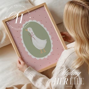 Vintage Goose Art Print, Cottagecore Print, Vintage Nursery, Pink ...