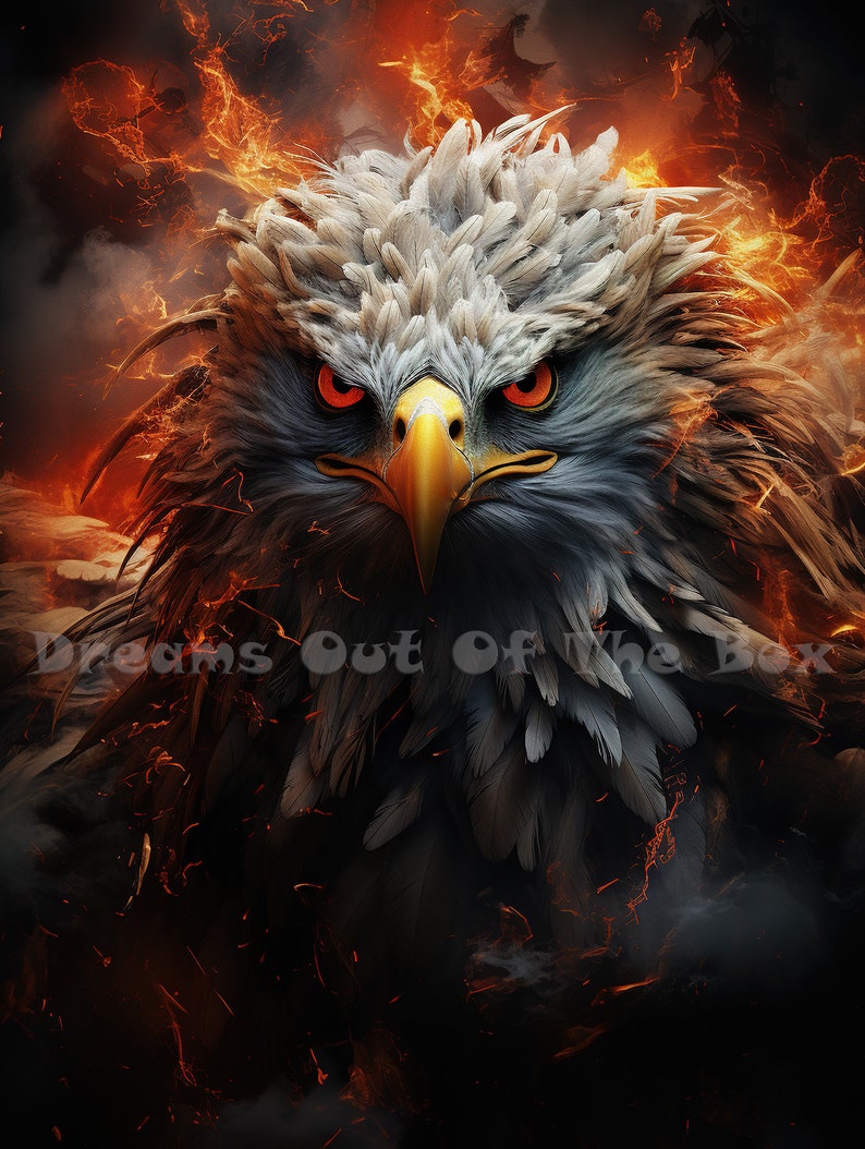 Eagle in Flames Digital Poster, High Resolution Images,painted Effect ...