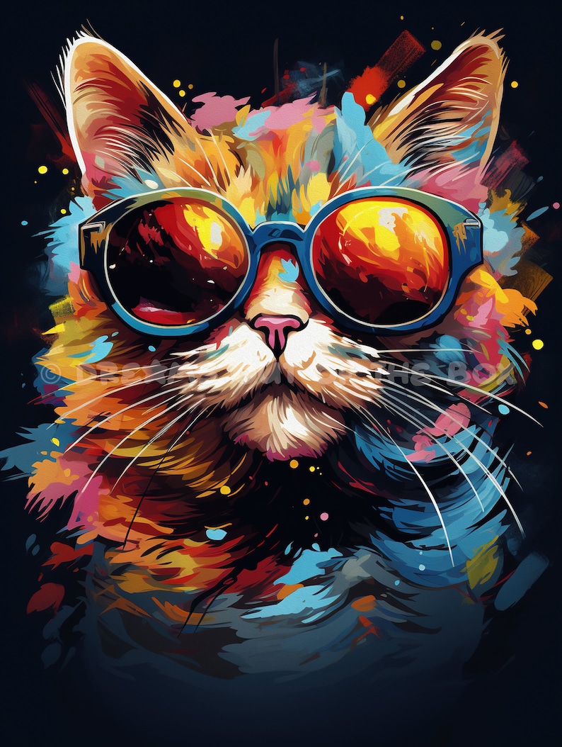 Funny Cat Digital Poster, High Resolution Images,painted Effect ...