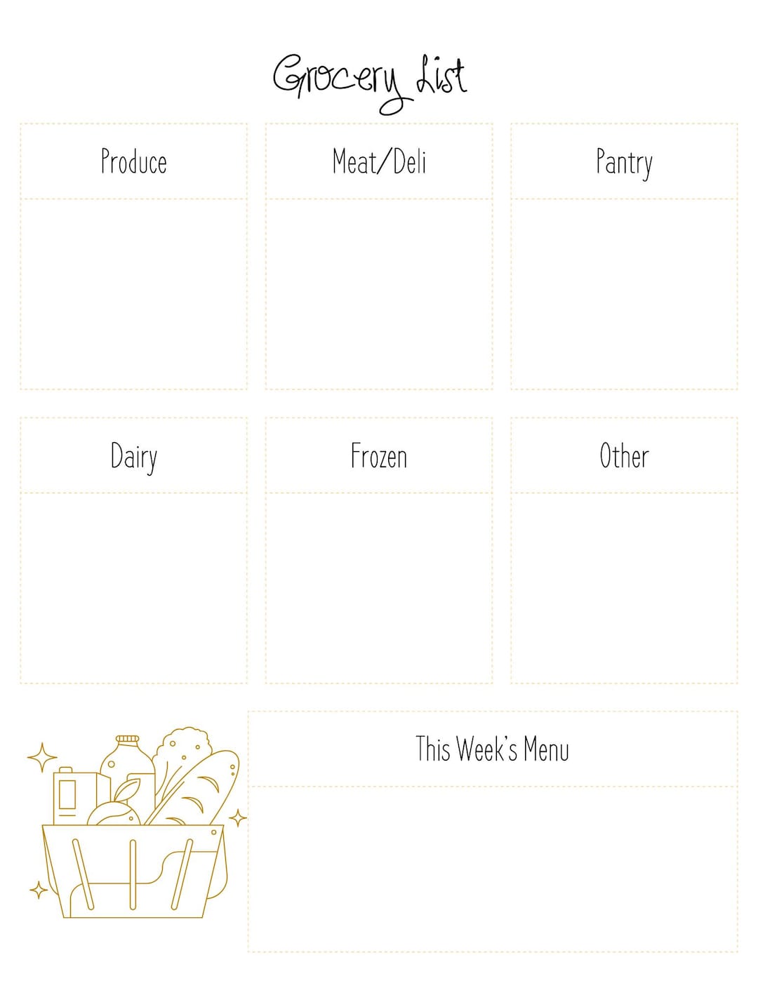 Weekly Grocery List Template - Etsy
