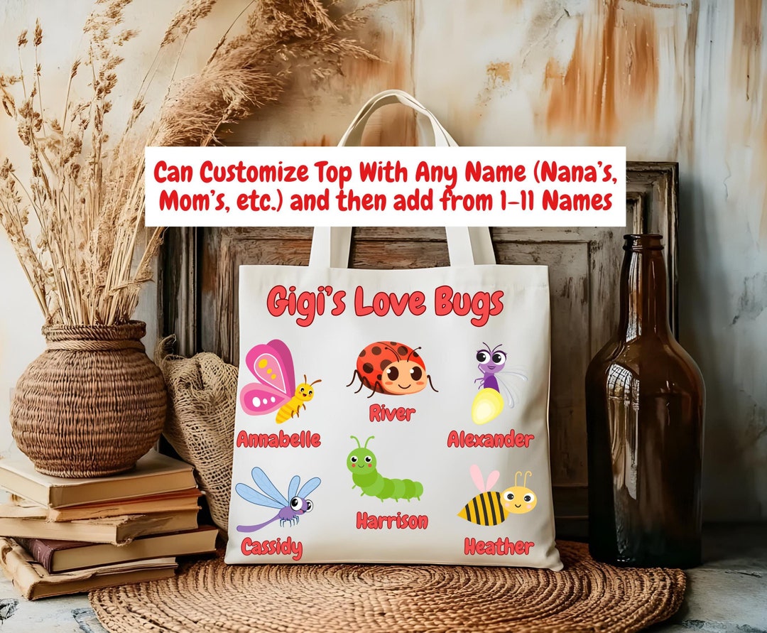 Personalized Love Bugs Tote Bag: Custom Family Name Gift - Etsy