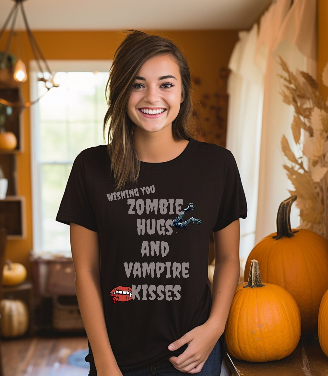 Zombie Hugs Vampire Kisses Tee: Comfort Colors Halloween T-shirt - Etsy