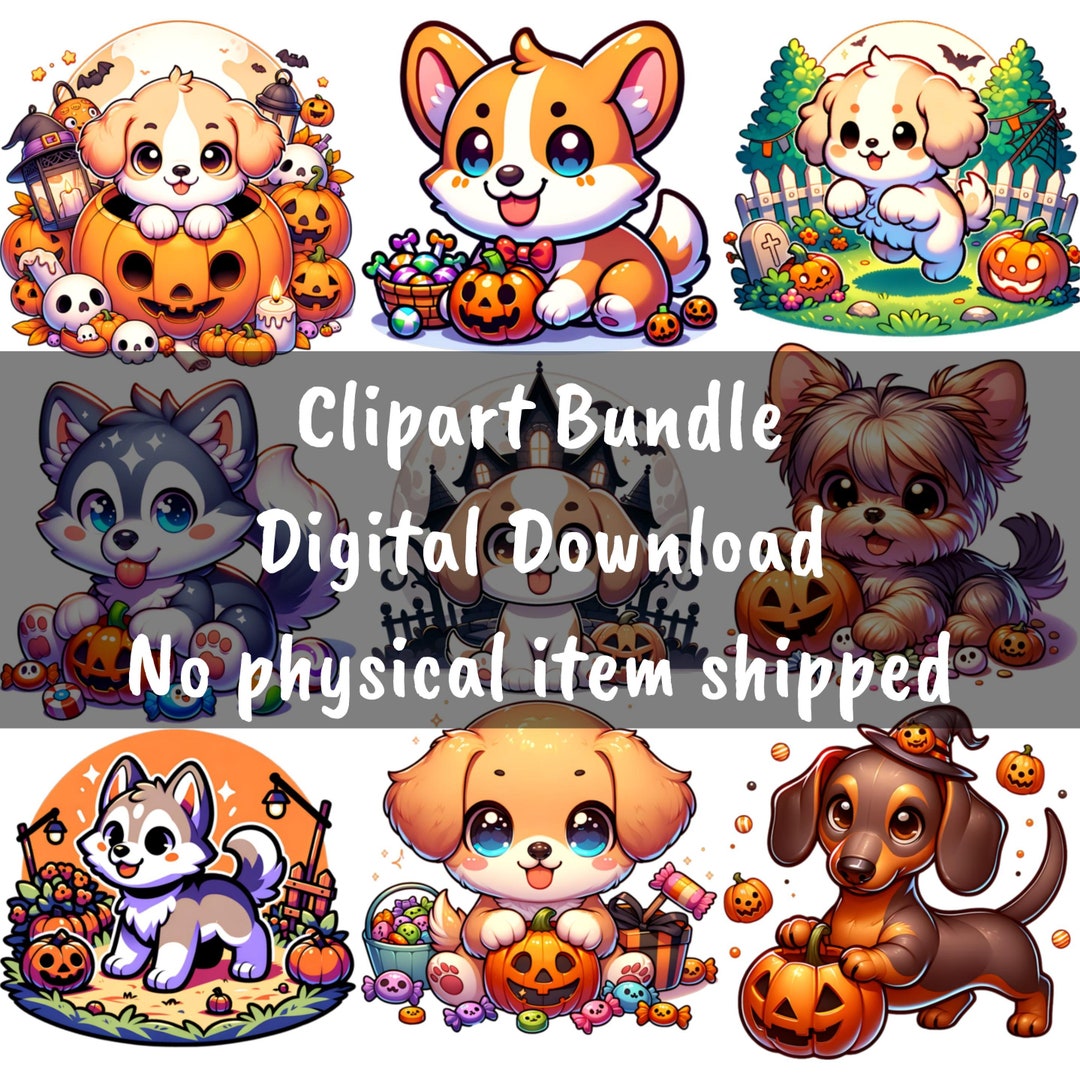 Adorable Halloween Puppy Clipart Bundle, Instant Download PNG Designs ...