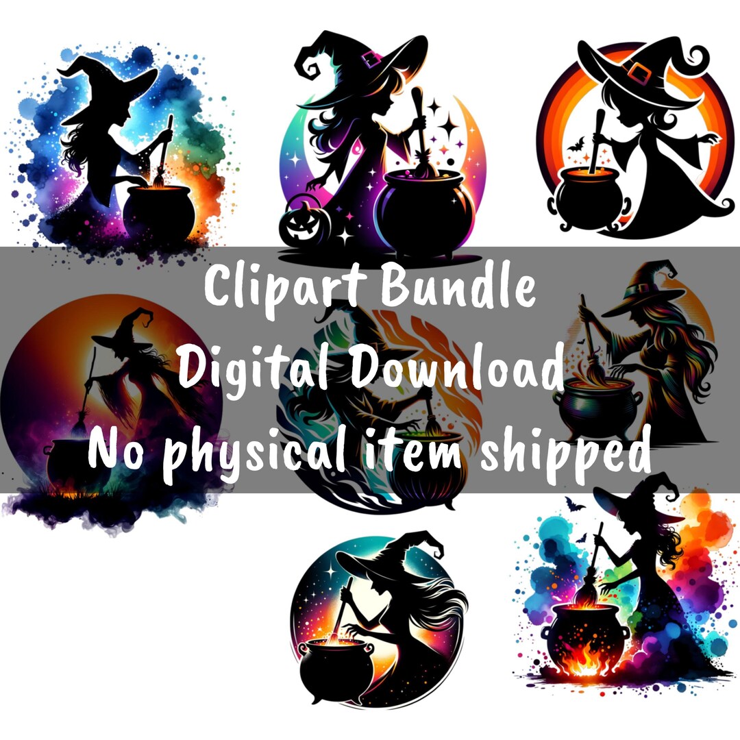 Colorful Witch Clipart Bundle, Instant Download, Cute Witch PNG, Witch ...