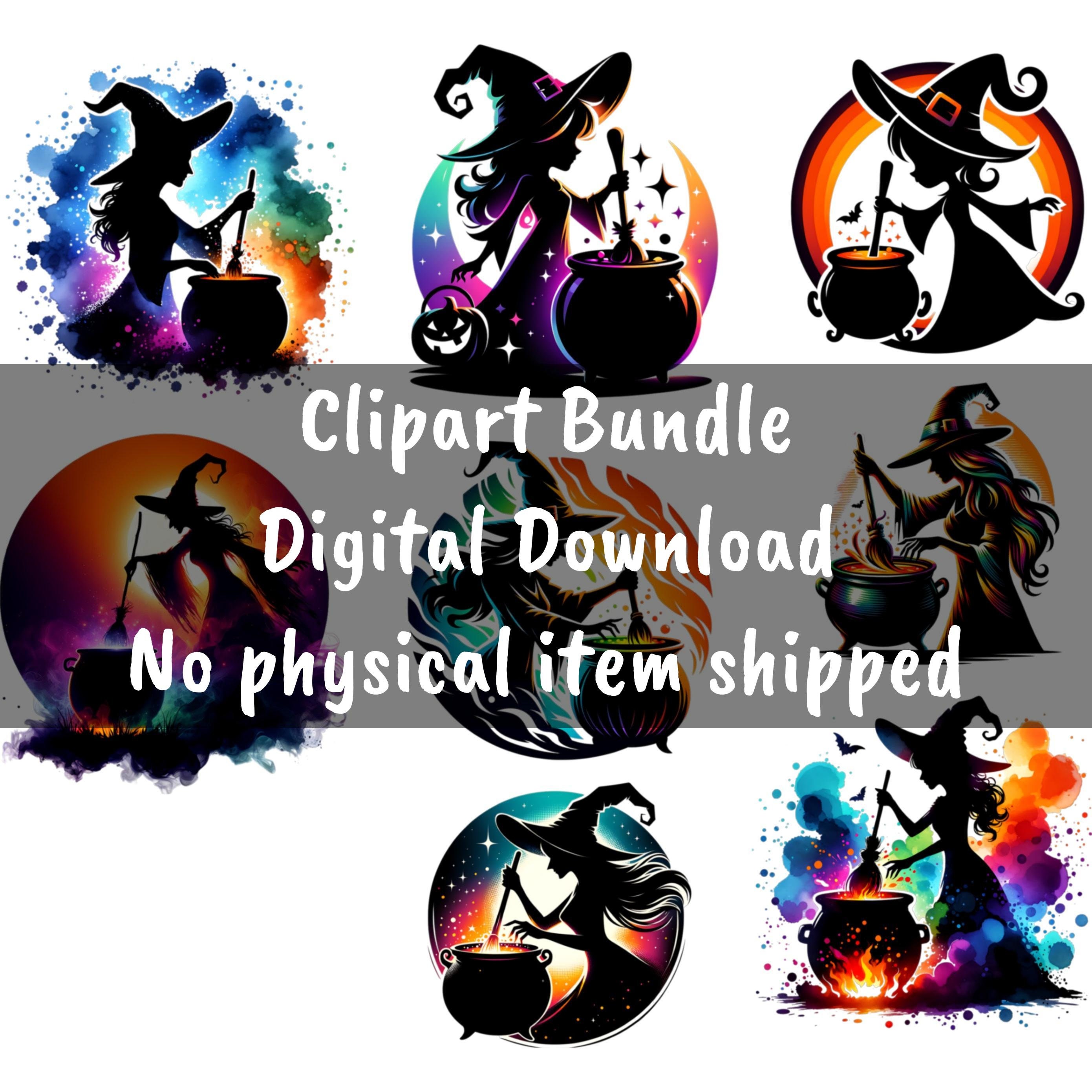 Colorful Witch Clipart Bundle, Instant Download, Cute Witch PNG, Witch ...