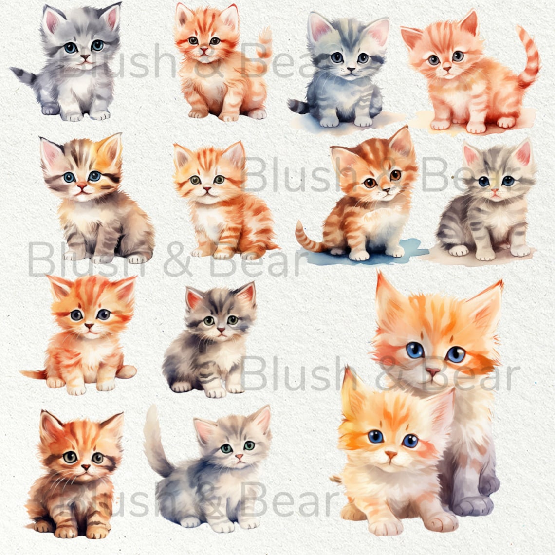 Cute Kitten Clipart Watercolor Kittens Clipart Commercial Use Digital ...