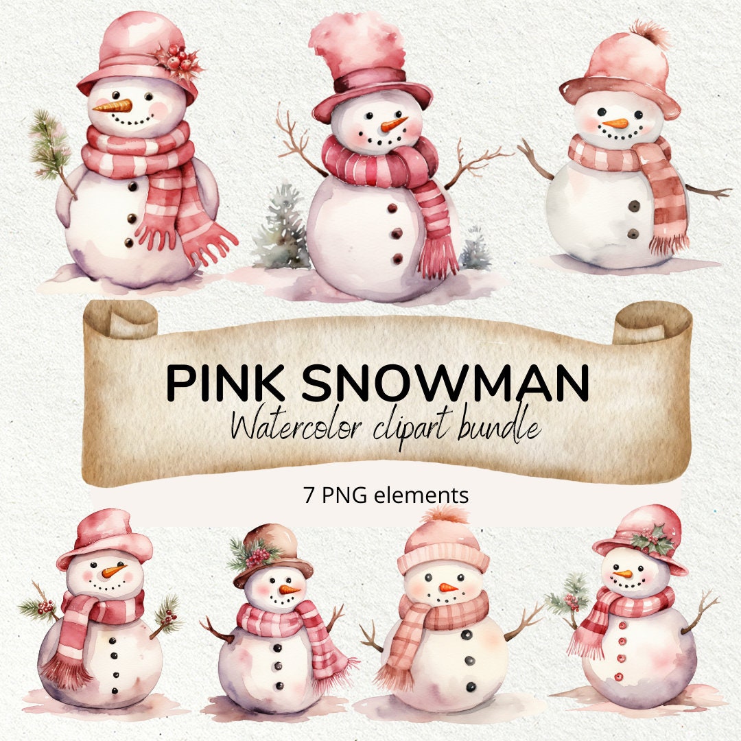 Pink Christmas Snowman Clipart Cute Pink Snowman Girls - Etsy