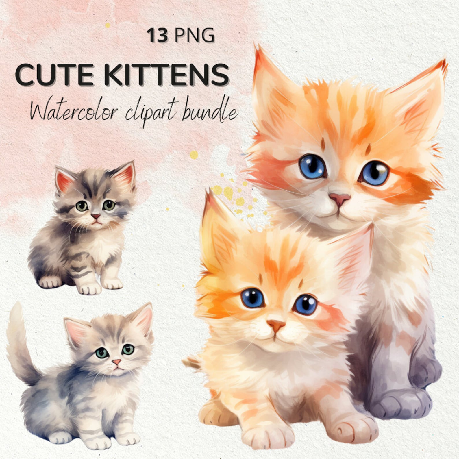 Cute Kitten Clipart Watercolor Kittens Clipart Commercial Use Digital ...