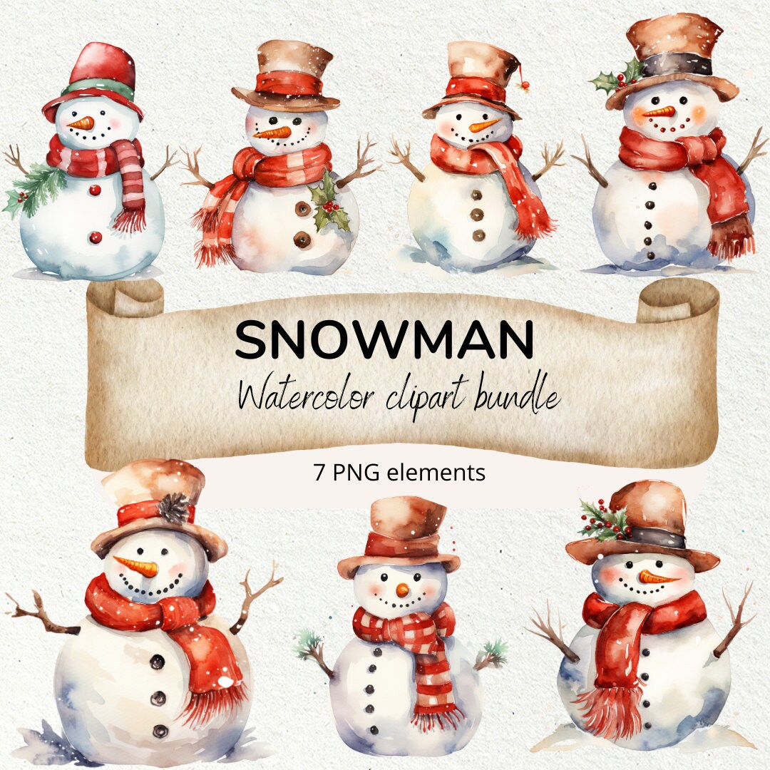 Watercolor Snowman PNG Winter Clip Art Cute Snowman - Etsy