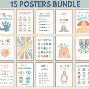 Set of 15 Calming Corner Posters, Coping Techniques Wall Art for Kids ...