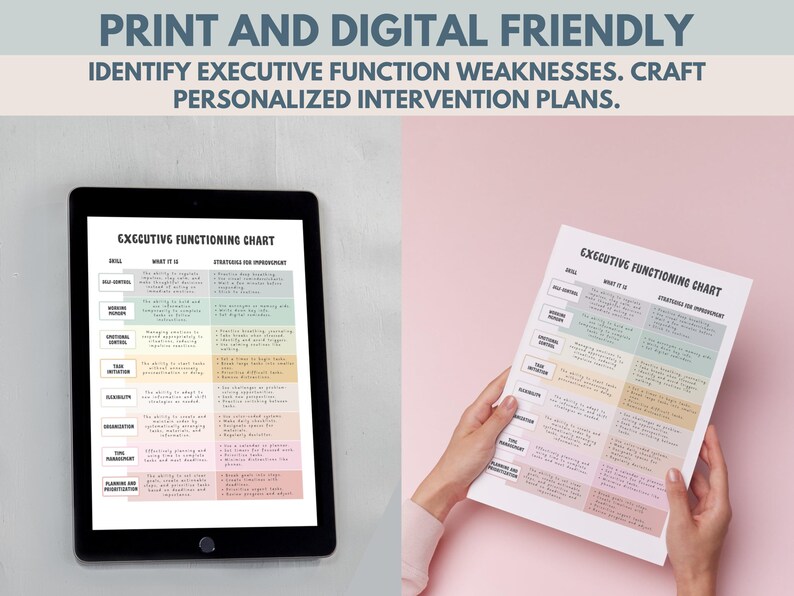 Executive Functioning Skills Chart: Therapist Handouts, ADHD, Autism ...