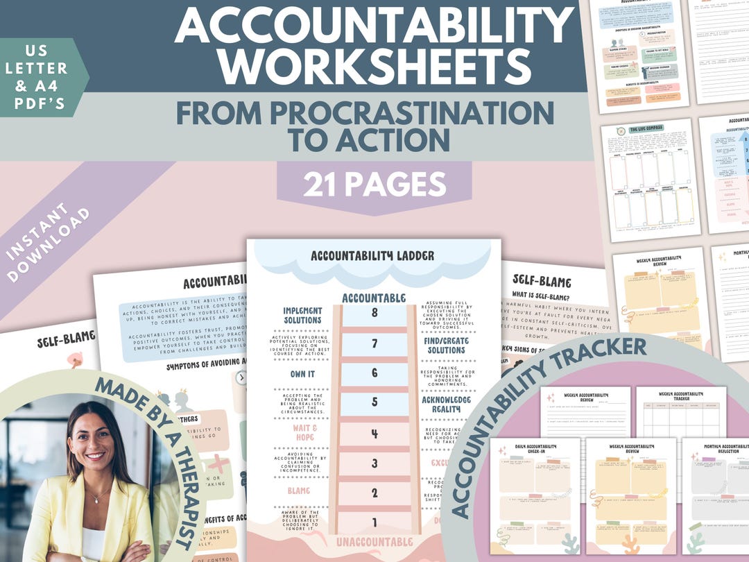 Accountability Worksheets: Self-blame, Procrastination, Tracker (PDF ...
