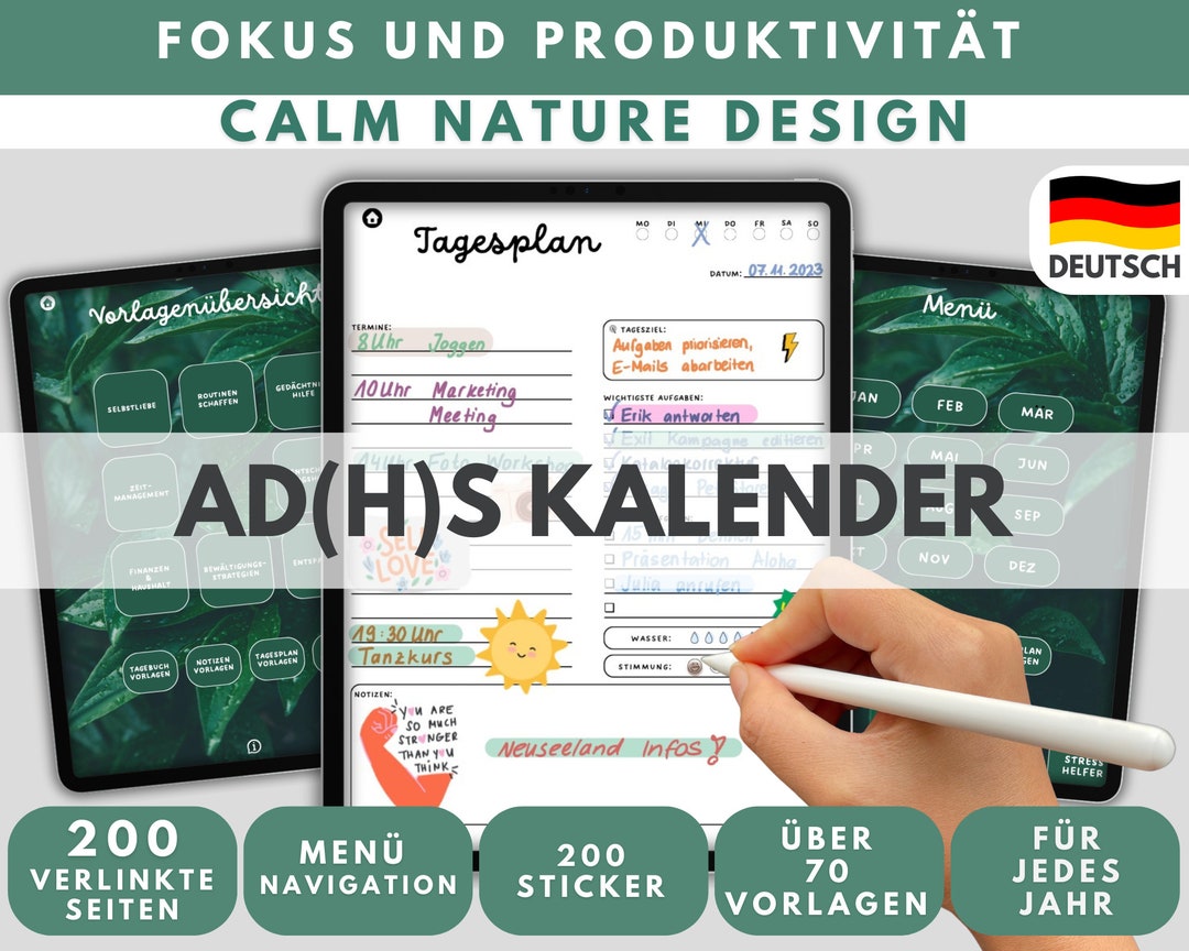 ADHS Digitaler Kalender Tagesplaner GRÜNE NATUR - Zeitmanagement Für ...