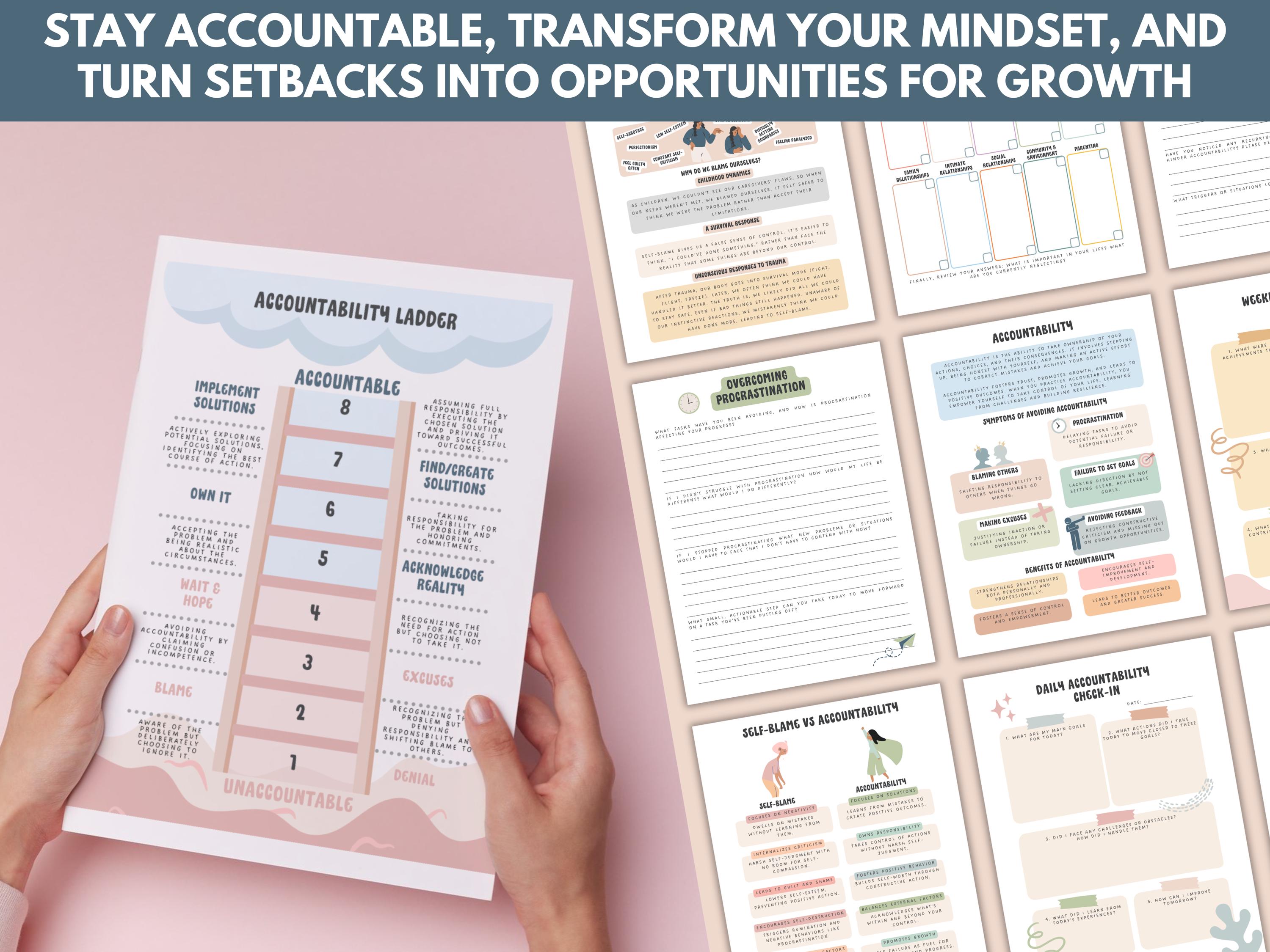 Accountability Worksheets: Self-blame, Procrastination, Tracker (PDF ...