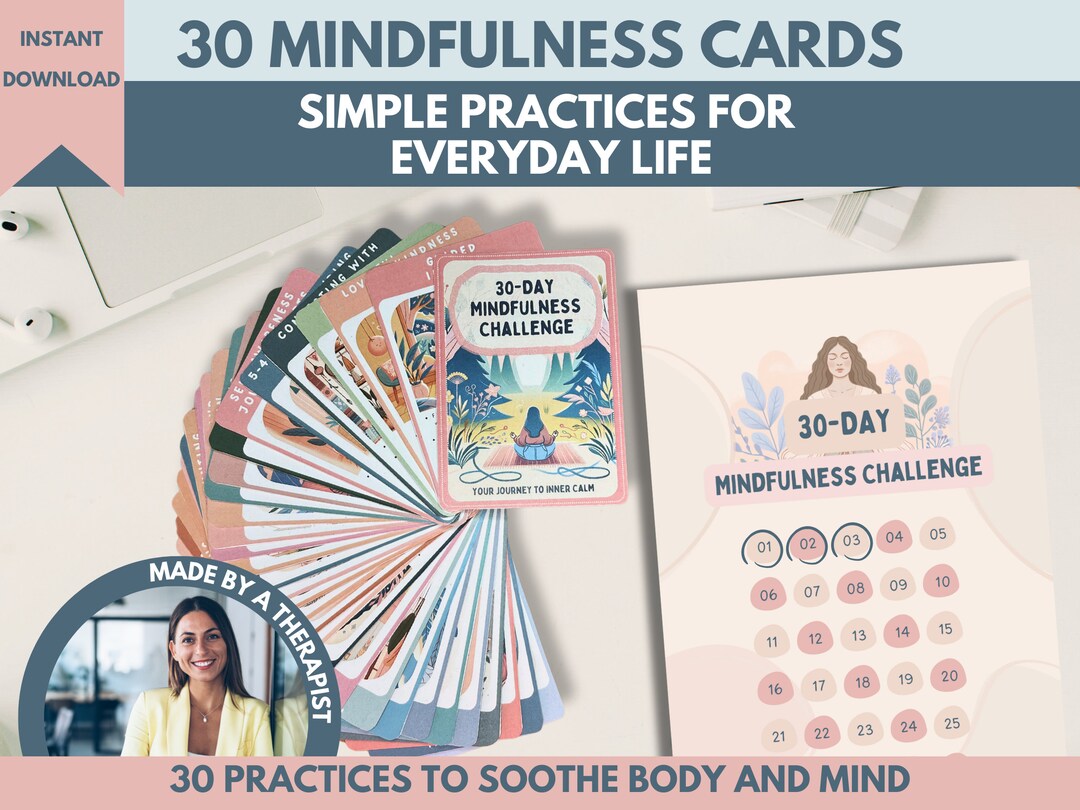 30-day Mindfulness Challenge Cards: Grounding, Anxiety Relief (digital ...