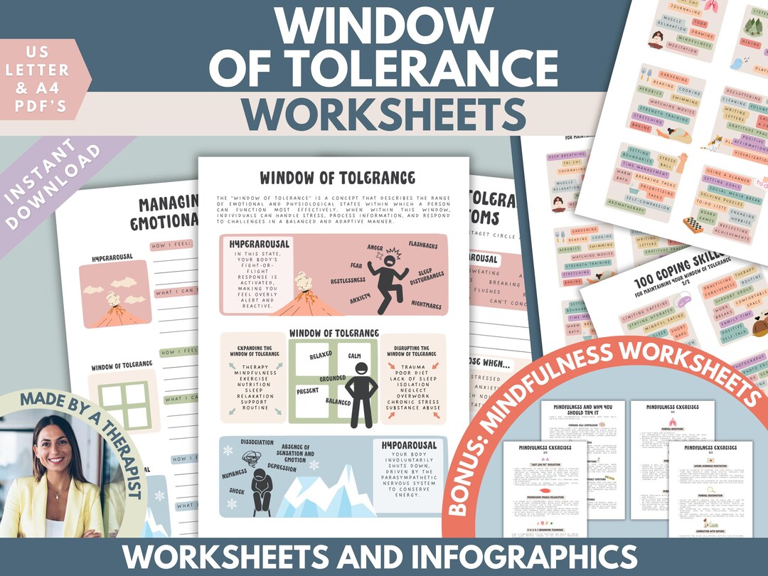 Window of Tolerance Worksheets: Emotional Regulation, Therapy Resources ...