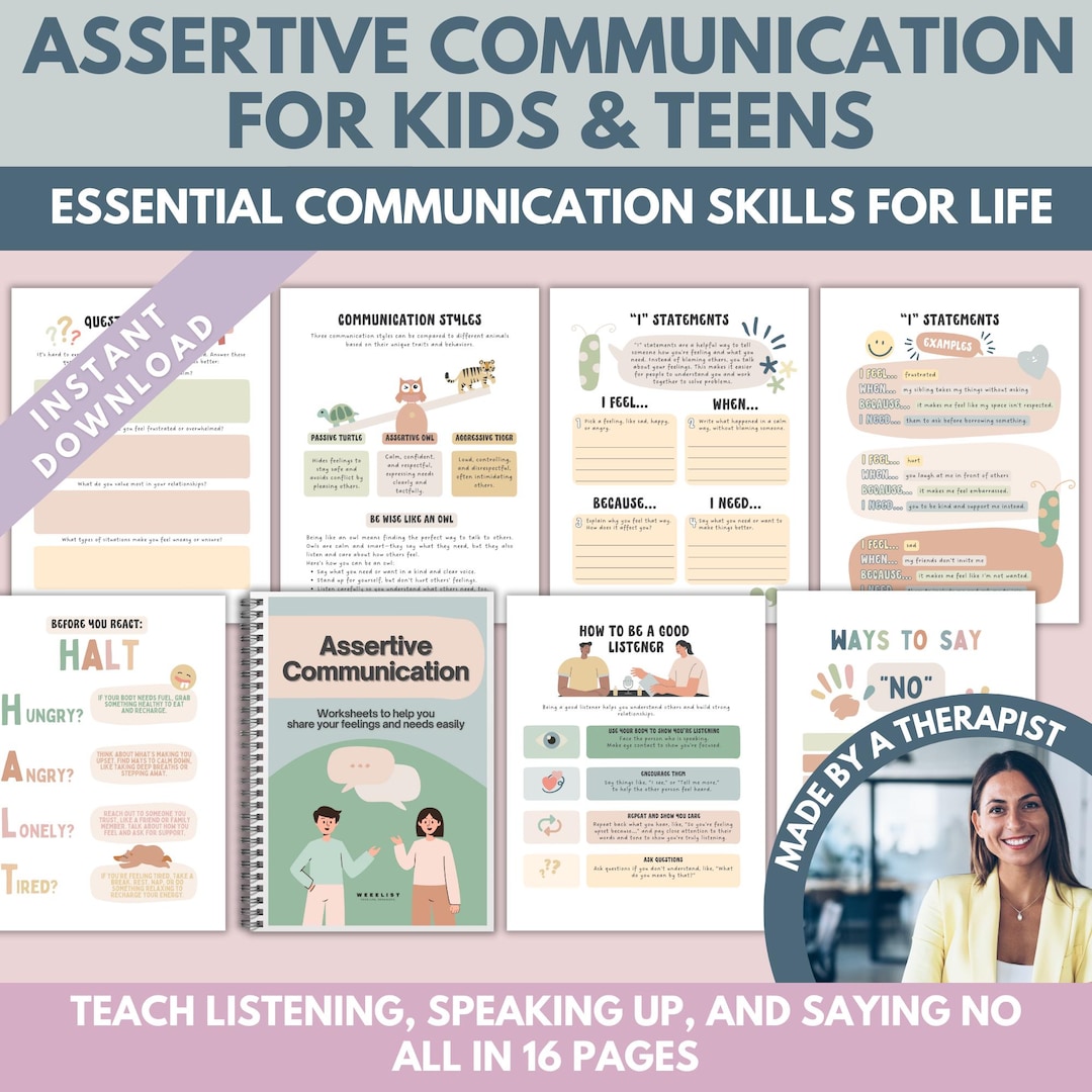 Assertive Communication for Kids, Assertiveness Teens, Worksheets, Workbook, Flash Cards ...