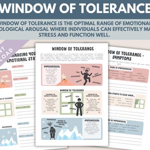 Window of Tolerance Worksheets: Emotional Regulation, Therapy Resources ...