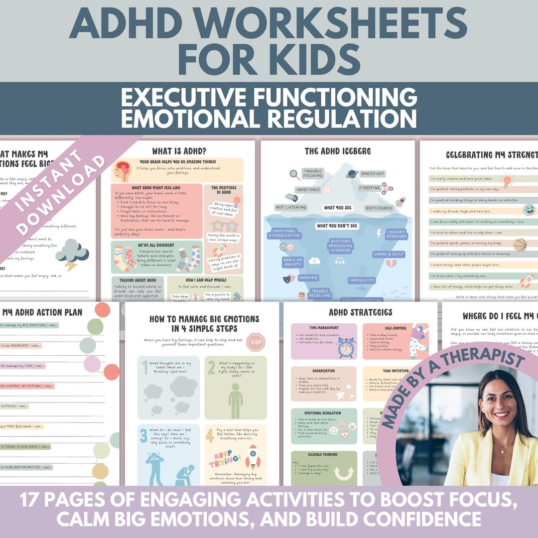 ADHD Worksheets Kids Teens, Coping Skills, Iceberg, Executive Functioning, Therapy, Kid Routines ...