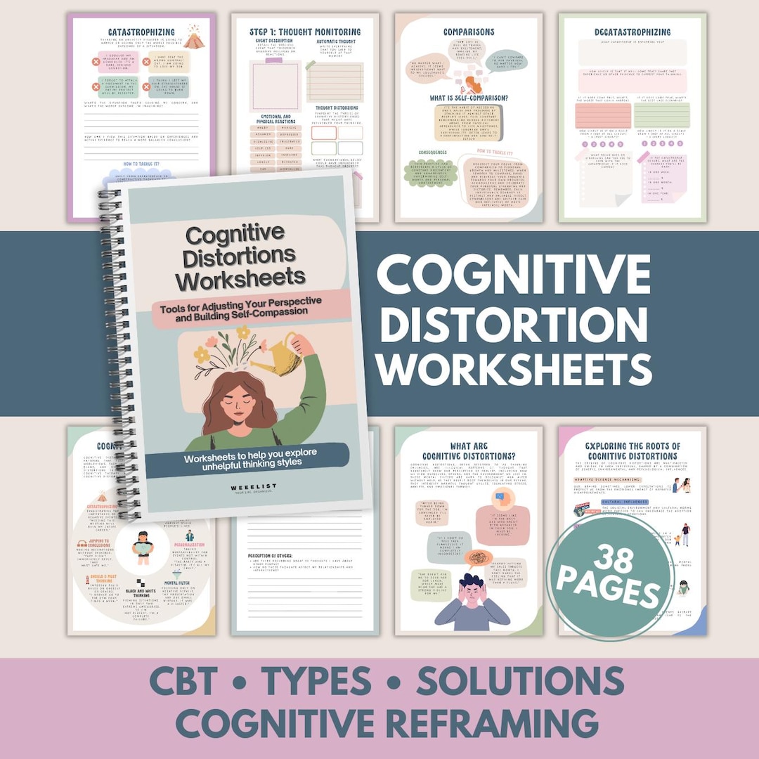 Cognitive Distortion Worksheets: CBT Therapy Coping Skills (PDF ...