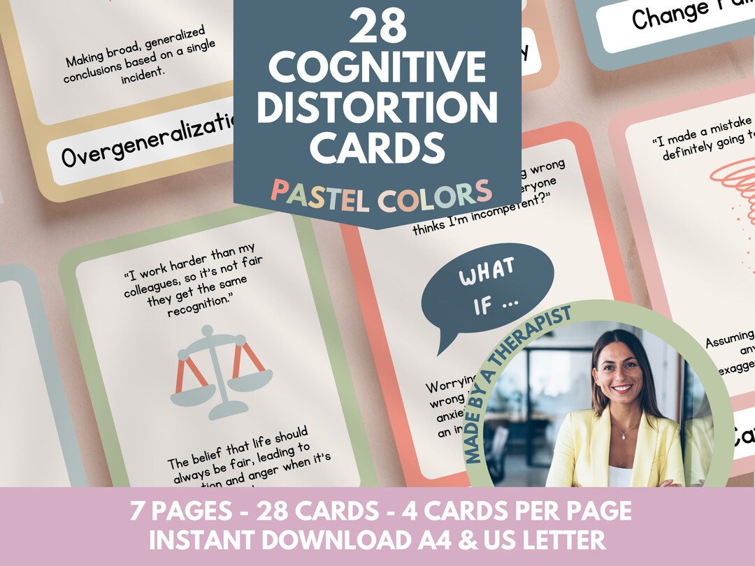 Cognitive Distortion Flashcards: CBT Therapy Tools (digital Download ...