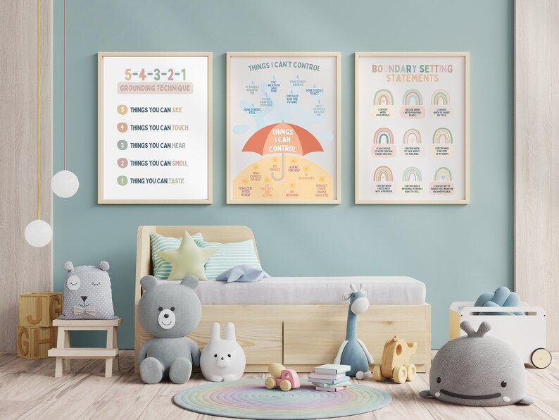 Set of 15 Calming Corner Posters, Coping Techniques Wall Art for Kids ...