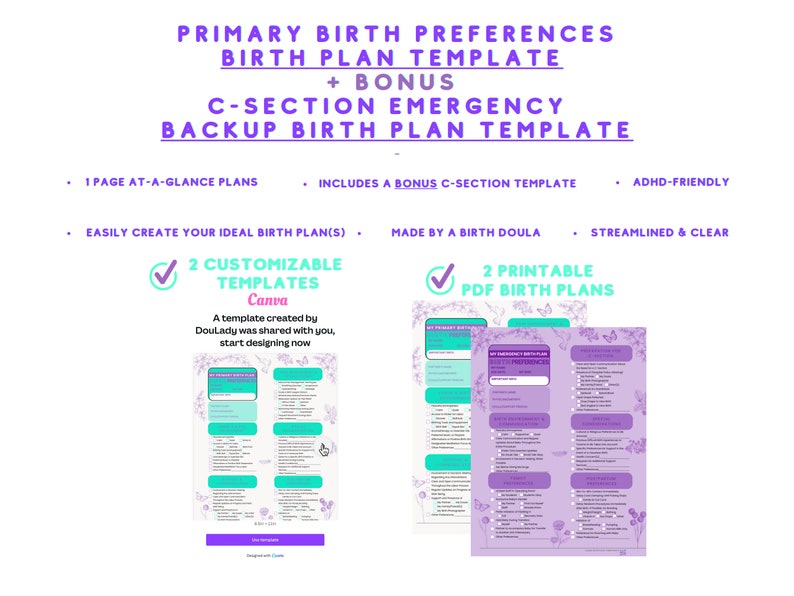 Comprehensive Birth Plan Template + Cesarean C-section Plan - Canva ...