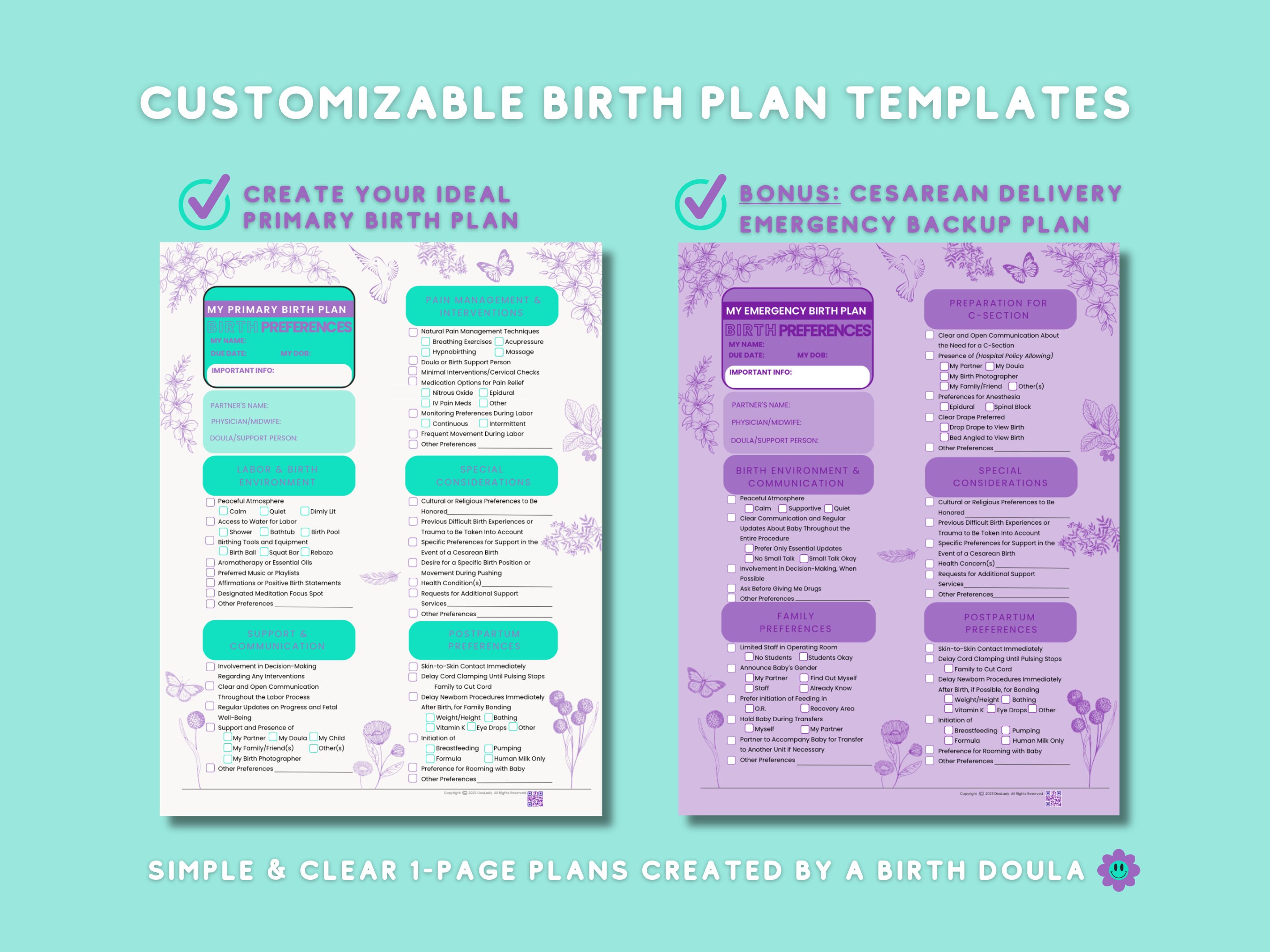 Plantilla de plan de parto integral plan de cesárea Canva, PDF Hermosos ...