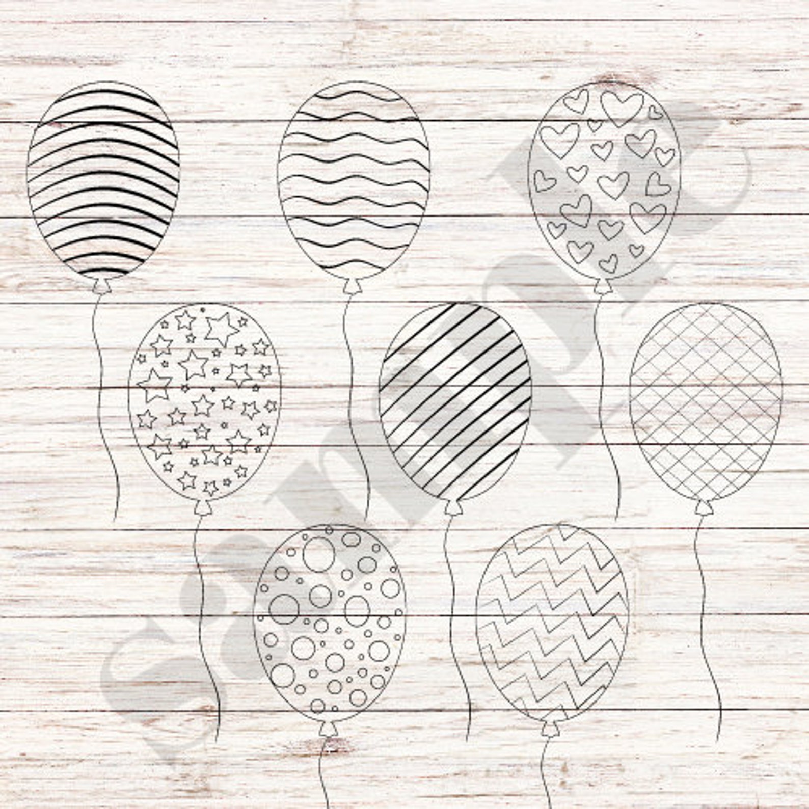 8 Balloon Contours SVG + PNG | Black and White Graphics | Commercial ...