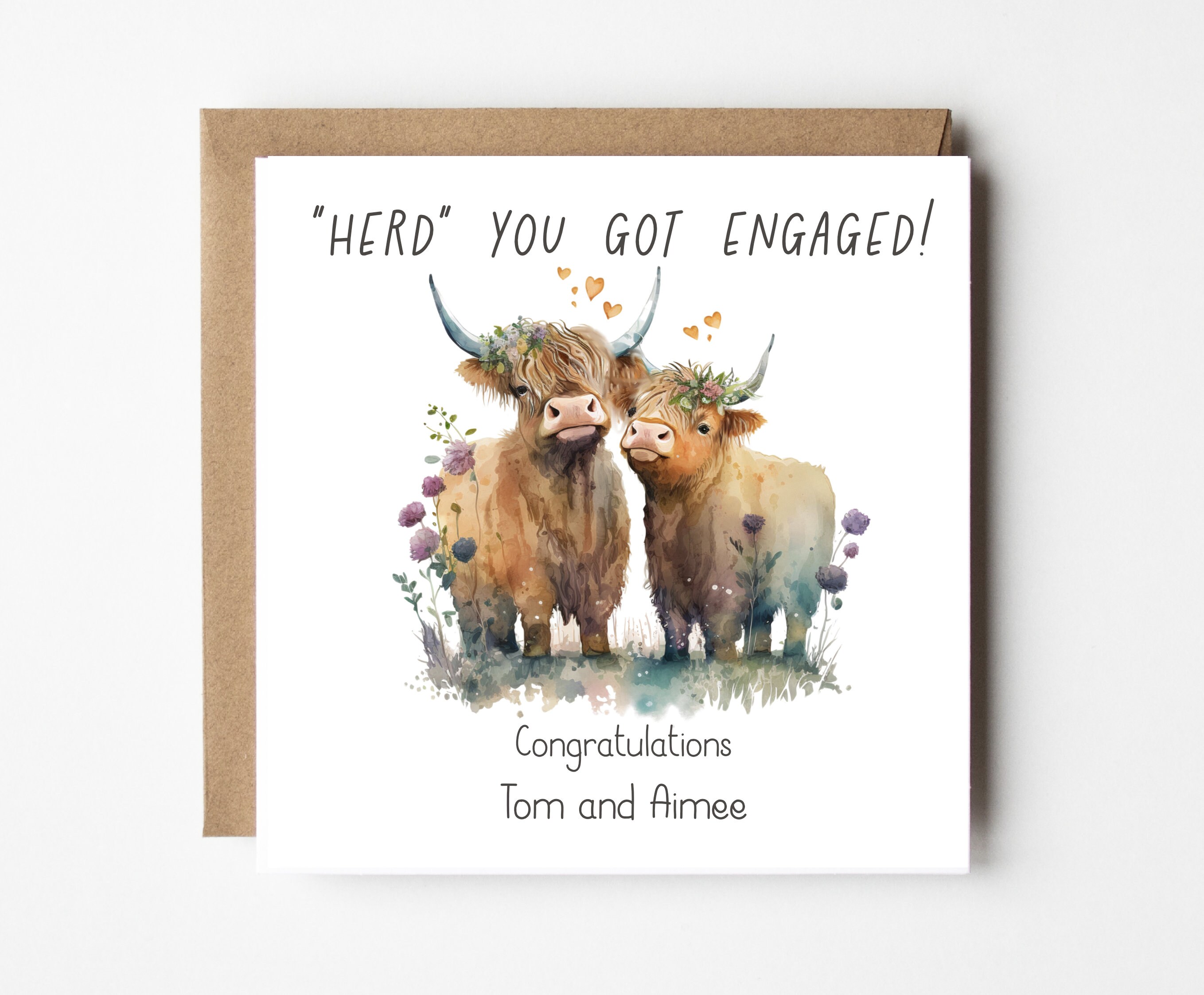 Personalized Highland Cow Couple Engagement Card: Scottish ...