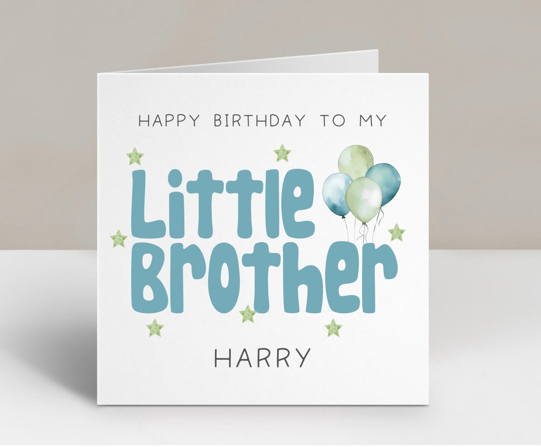 Personalised Little Brother Birthday Card Blue Balloons Any Age ...