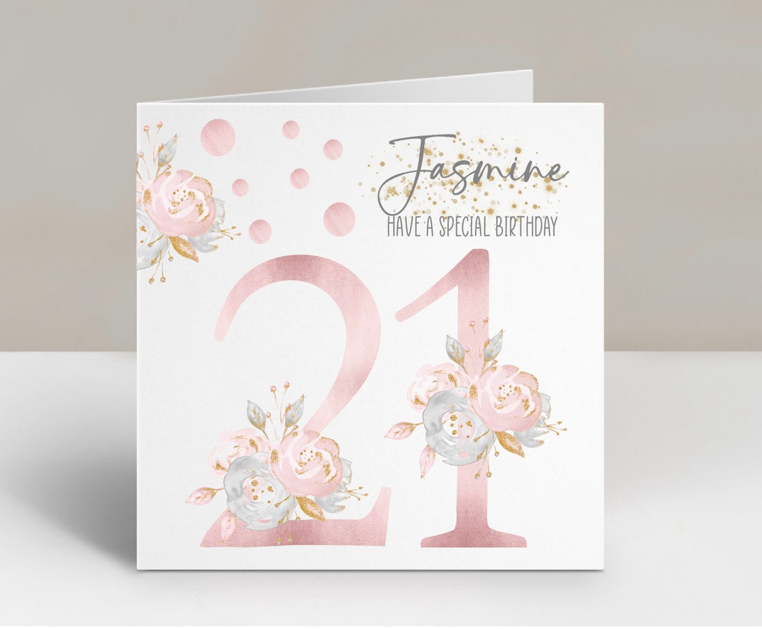 Personalised Girls 21st Birthday Card Pink Floral Greeting - Etsy