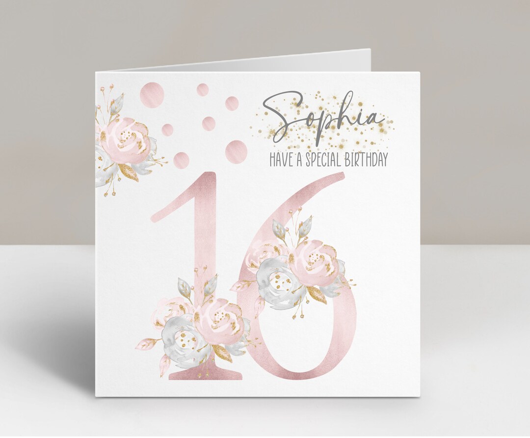 Personalised Girls 16th Birthday Card Pink Floral Greeting - Etsy UK
