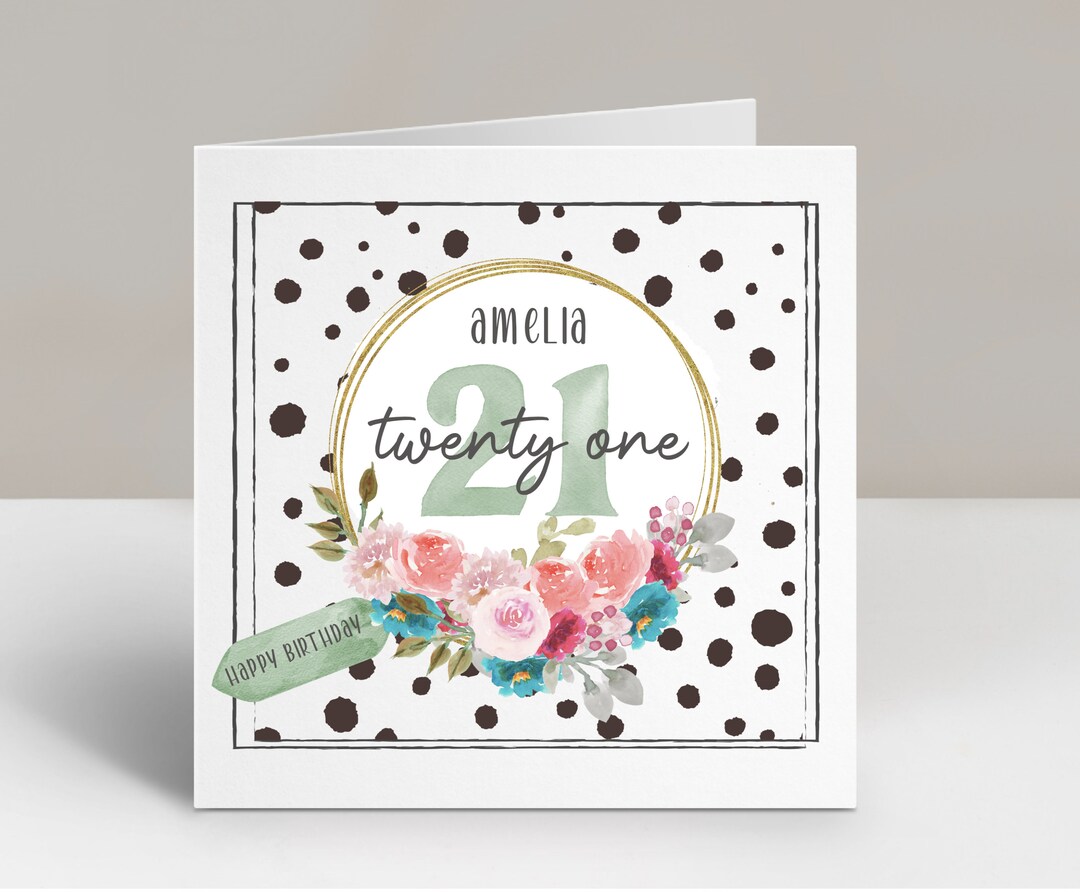 Personalised Girls 21st Birthday Card Pink Floral Greeting Card for ...
