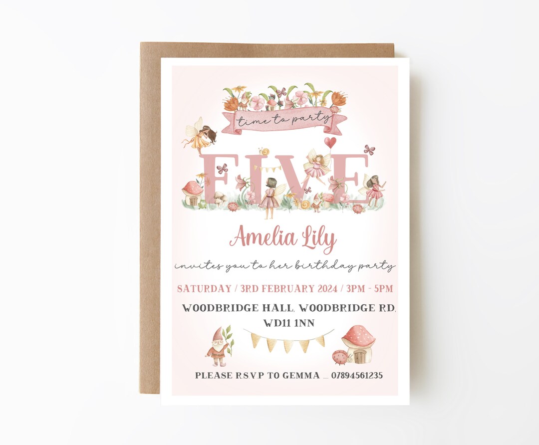 Personalised Girls 5th Birthday Invitation, Party Invites, Magical ...