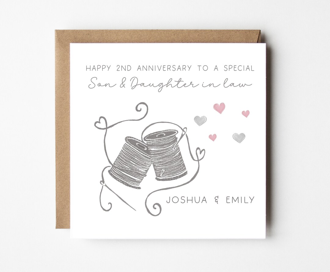 Son & Daughter in Law 2nd Year Anniversary Card Personalised - Two Years - Cotton Anniversary ...