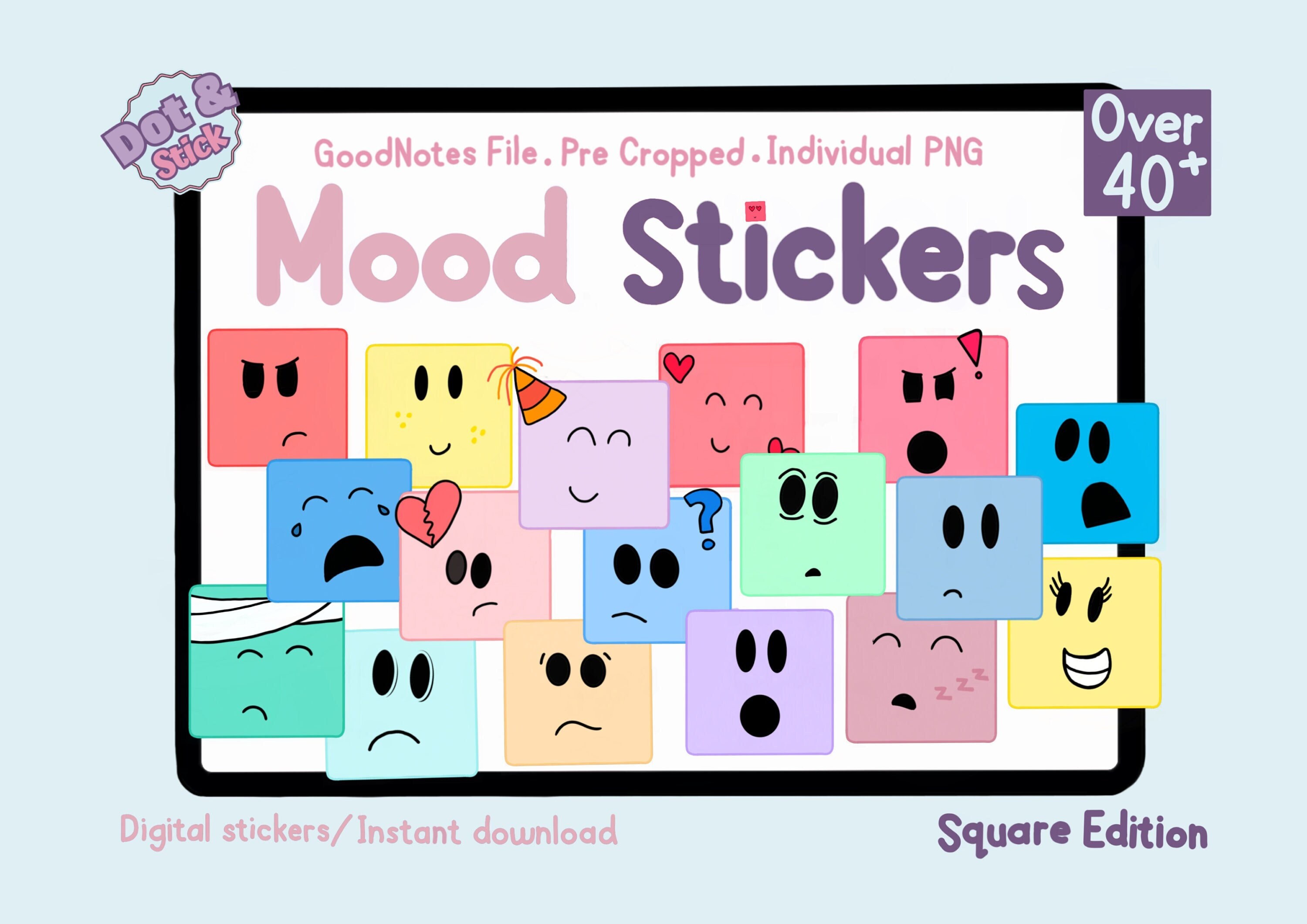 Mood Digital Stickers L Emoticon Face Emotion Tracker square - Etsy