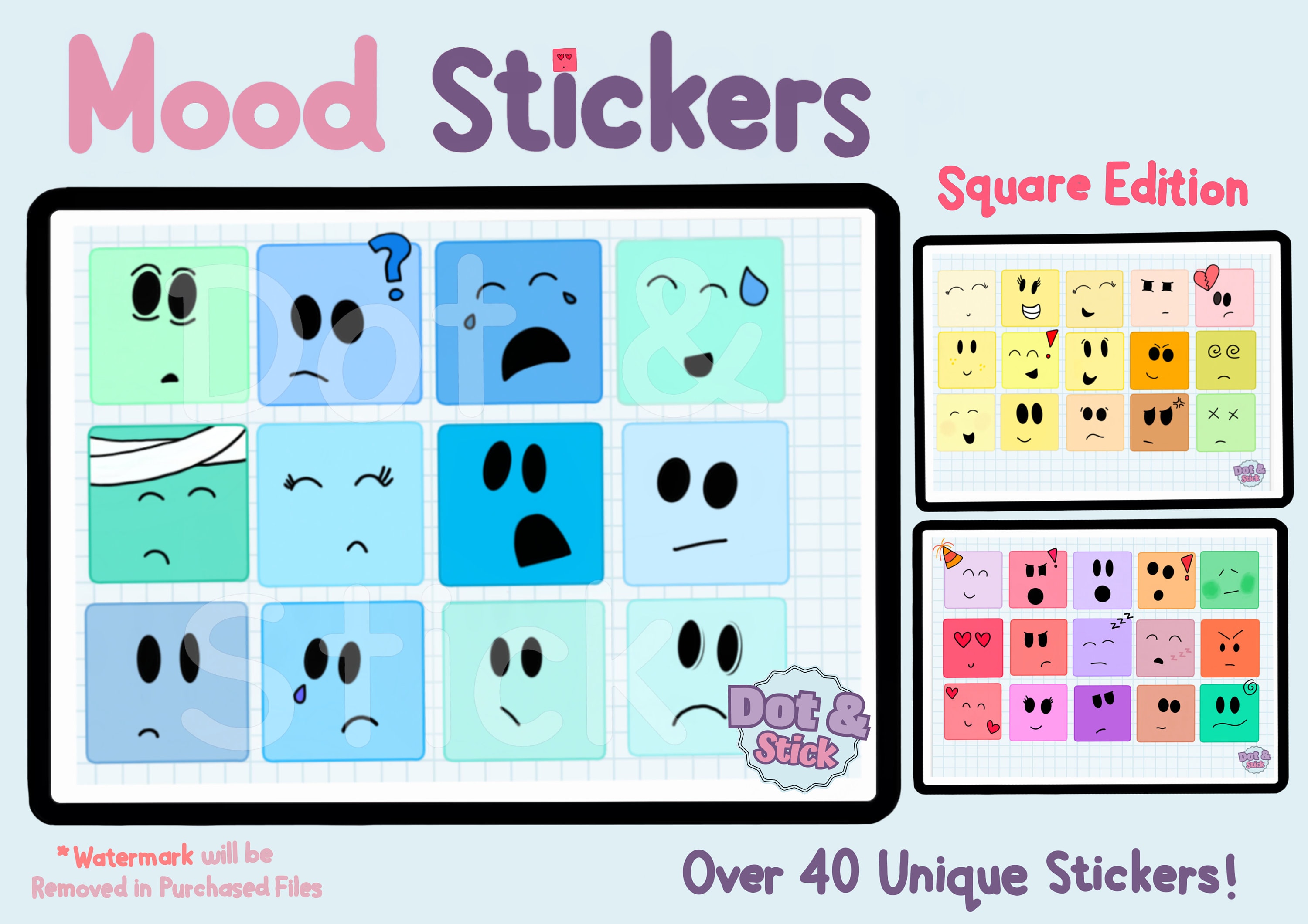 Mood Digital Stickers L Emoticon Face Emotion Tracker square - Etsy
