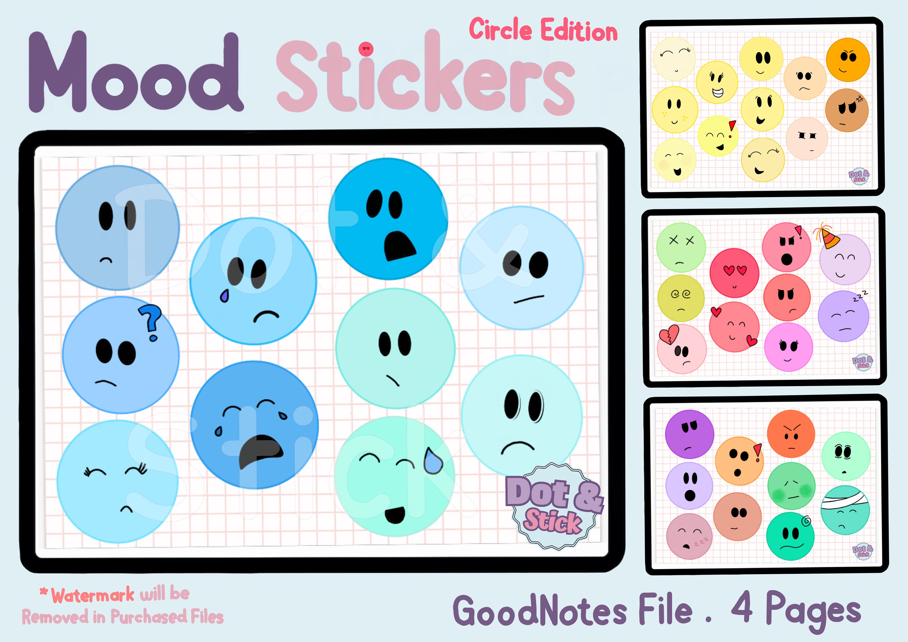 Mood Digital Stickers L Emoticon Face Emotion Tracker circle - Etsy