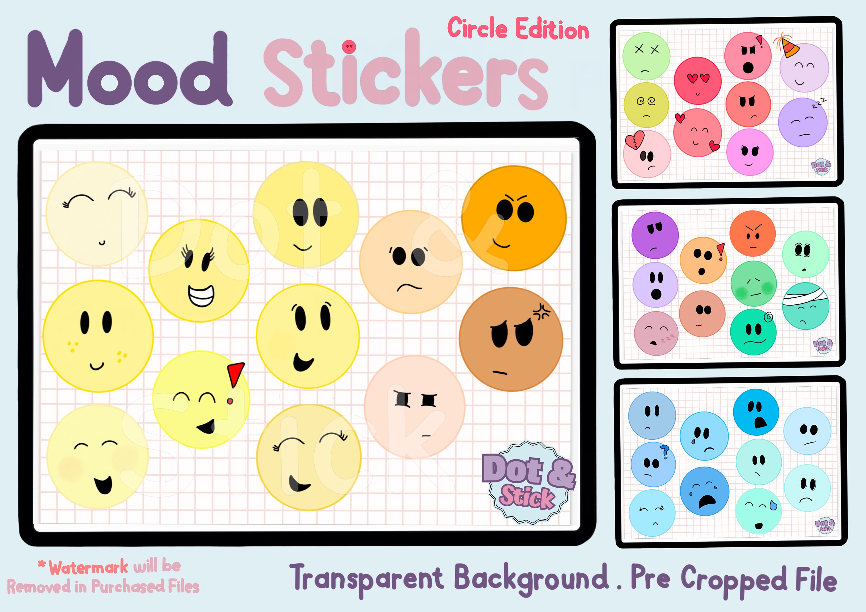 Mood Digital Stickers L Emoticon Face Emotion Tracker (circle) - Etsy