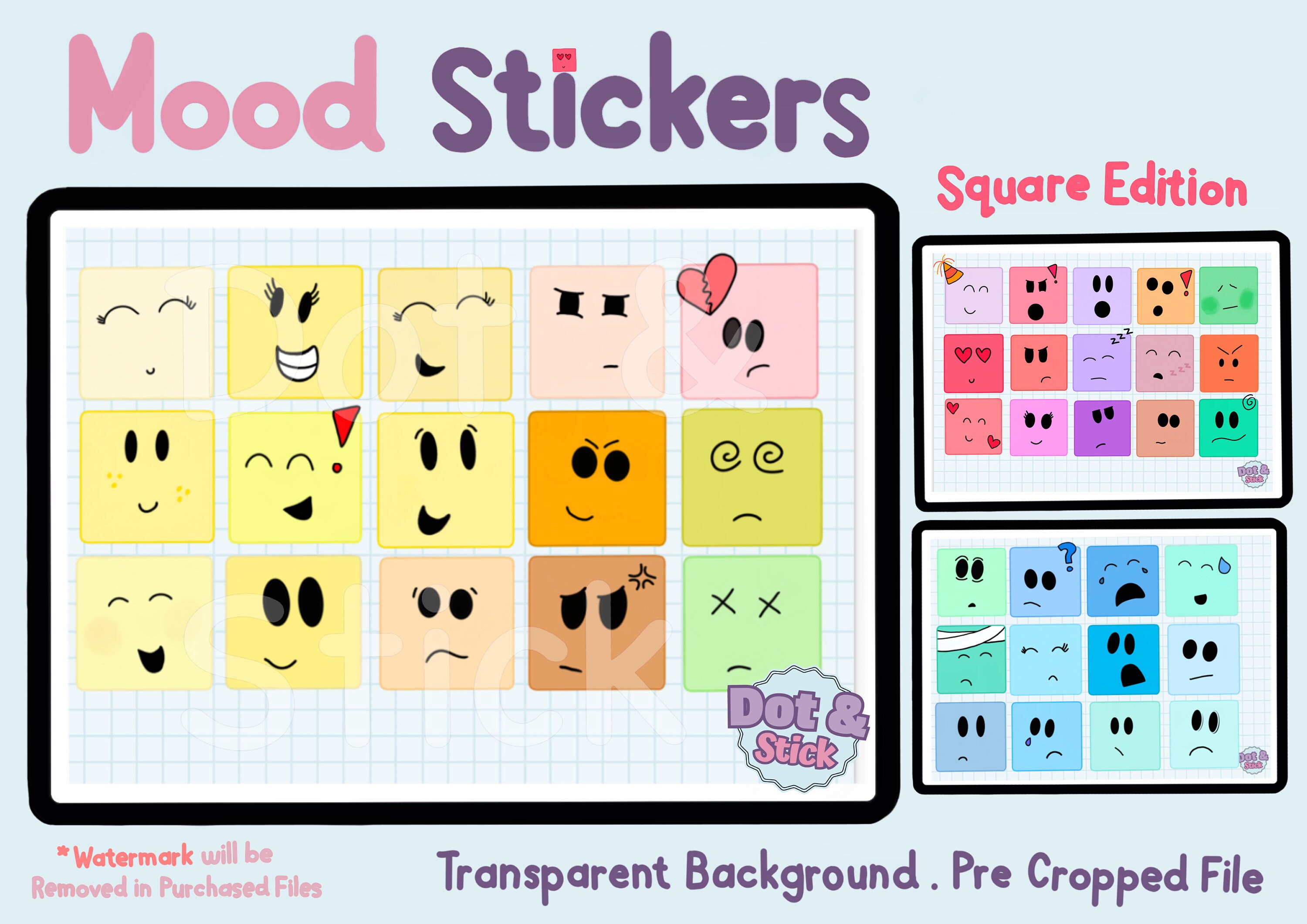 Mood Digital Stickers L Emoticon Face Emotion Tracker (square) - Etsy