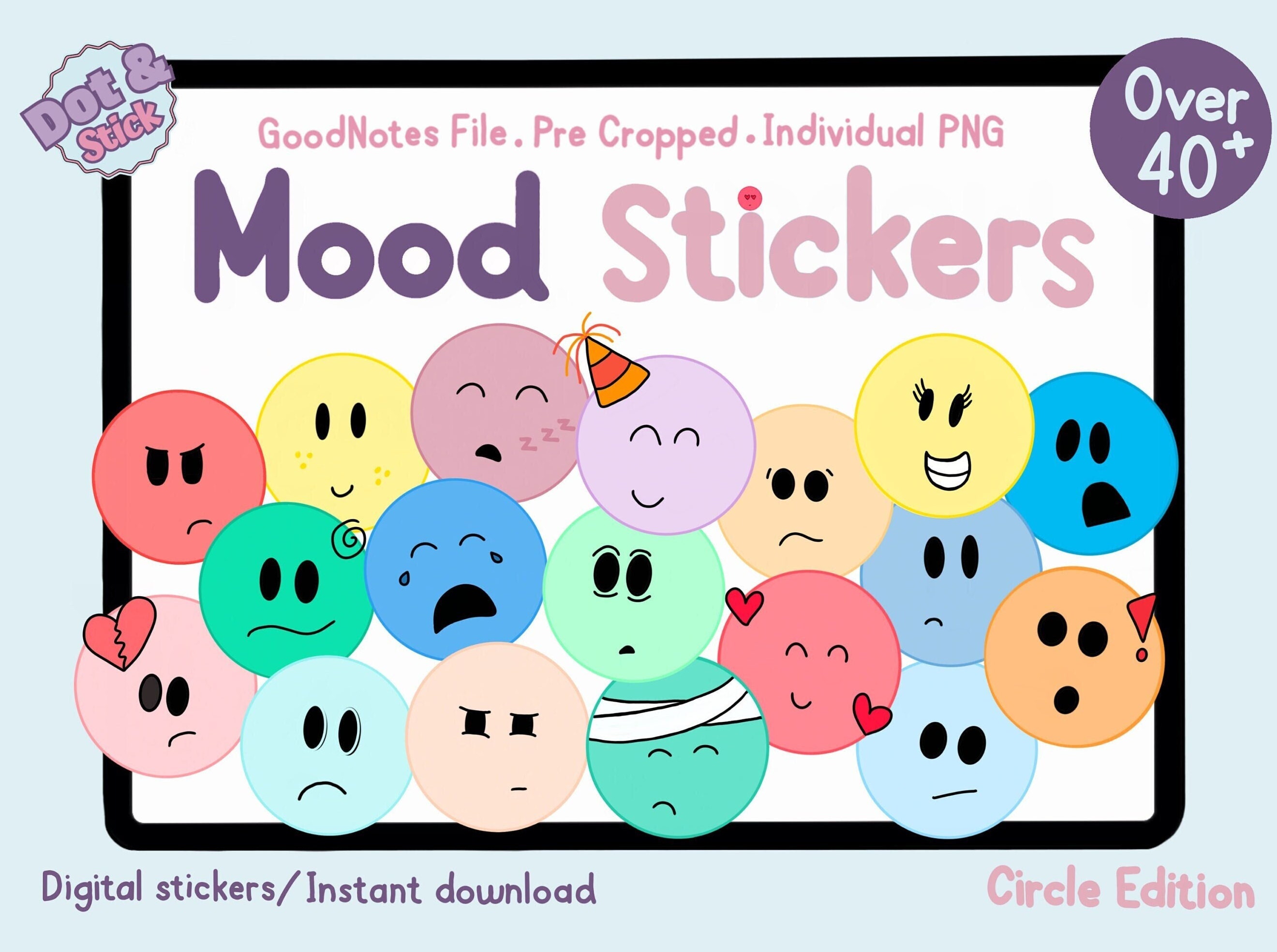 Mood Digital Stickers L Emoticon Face Emotion Tracker circle - Etsy